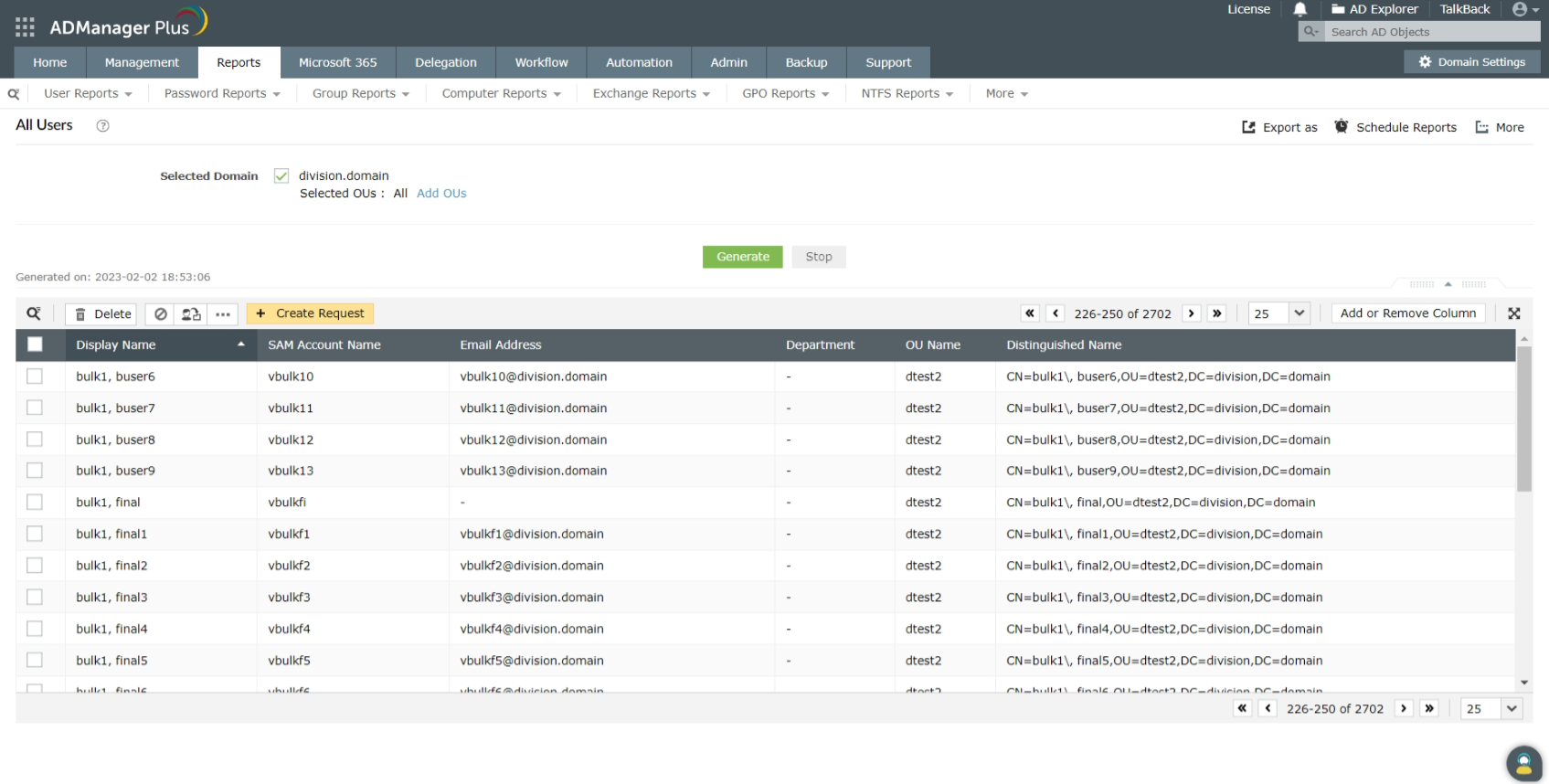 Export list of all user accounts in Active Directory | ManageEngine ADManager Plus