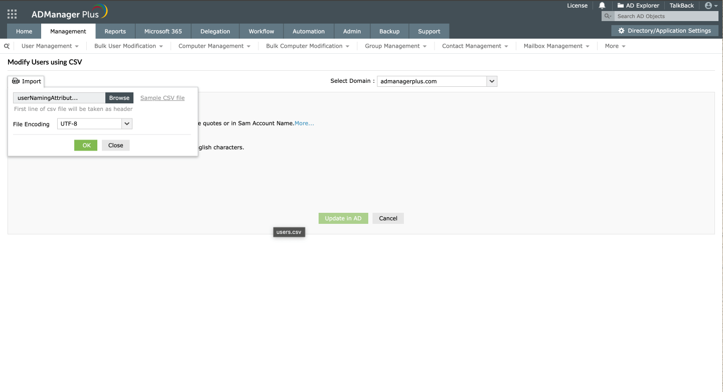 Active Directory User Import Tool | ADManager Plus