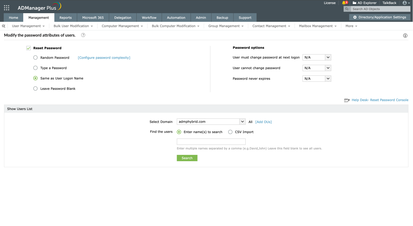 Set Active Directory account password using PowerShell and ADManager Plus | ManageEngine ...