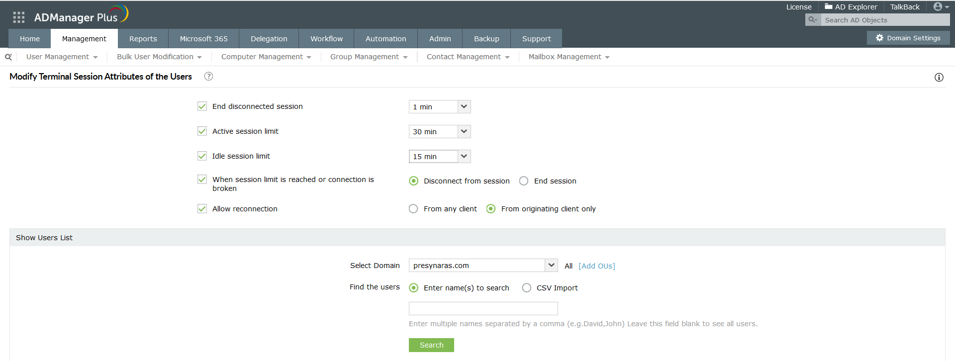Terminal services session manager | ManageEngine ADManager Plus
