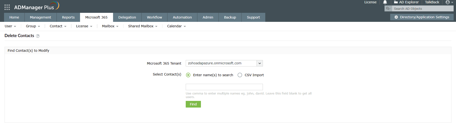 Remove contacts in Microsoft Entra ID | ManageEngine ADManager Plus