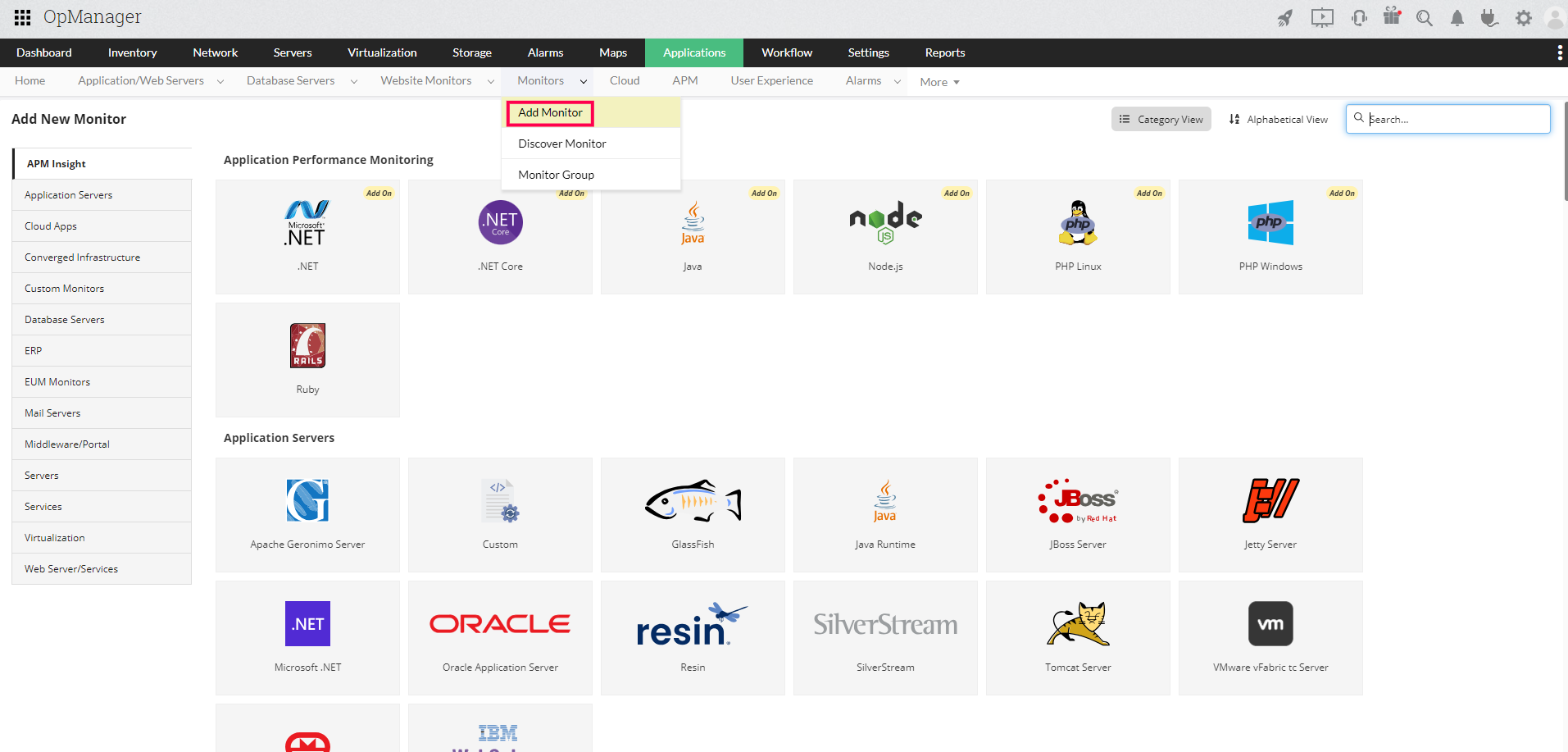 Configure Applications Manager Plugin For Opmanager Applications
