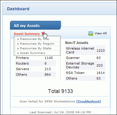 It also displays number of failed workstations on scanning at the ...