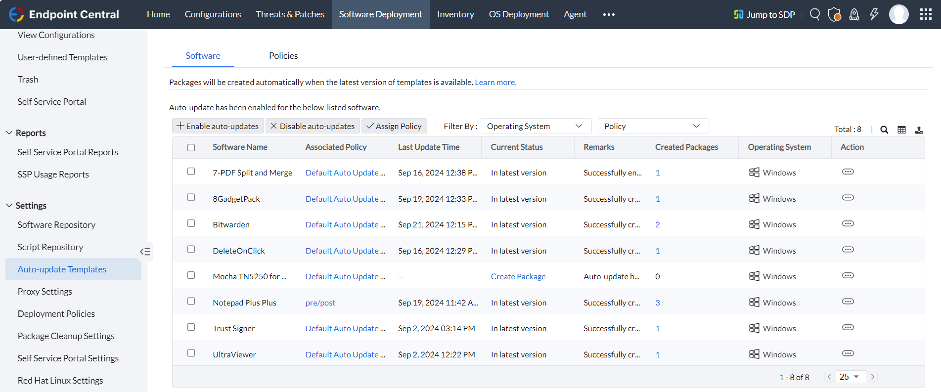 Auto Update Templates and Policies| ManageEngine Endpoint Central