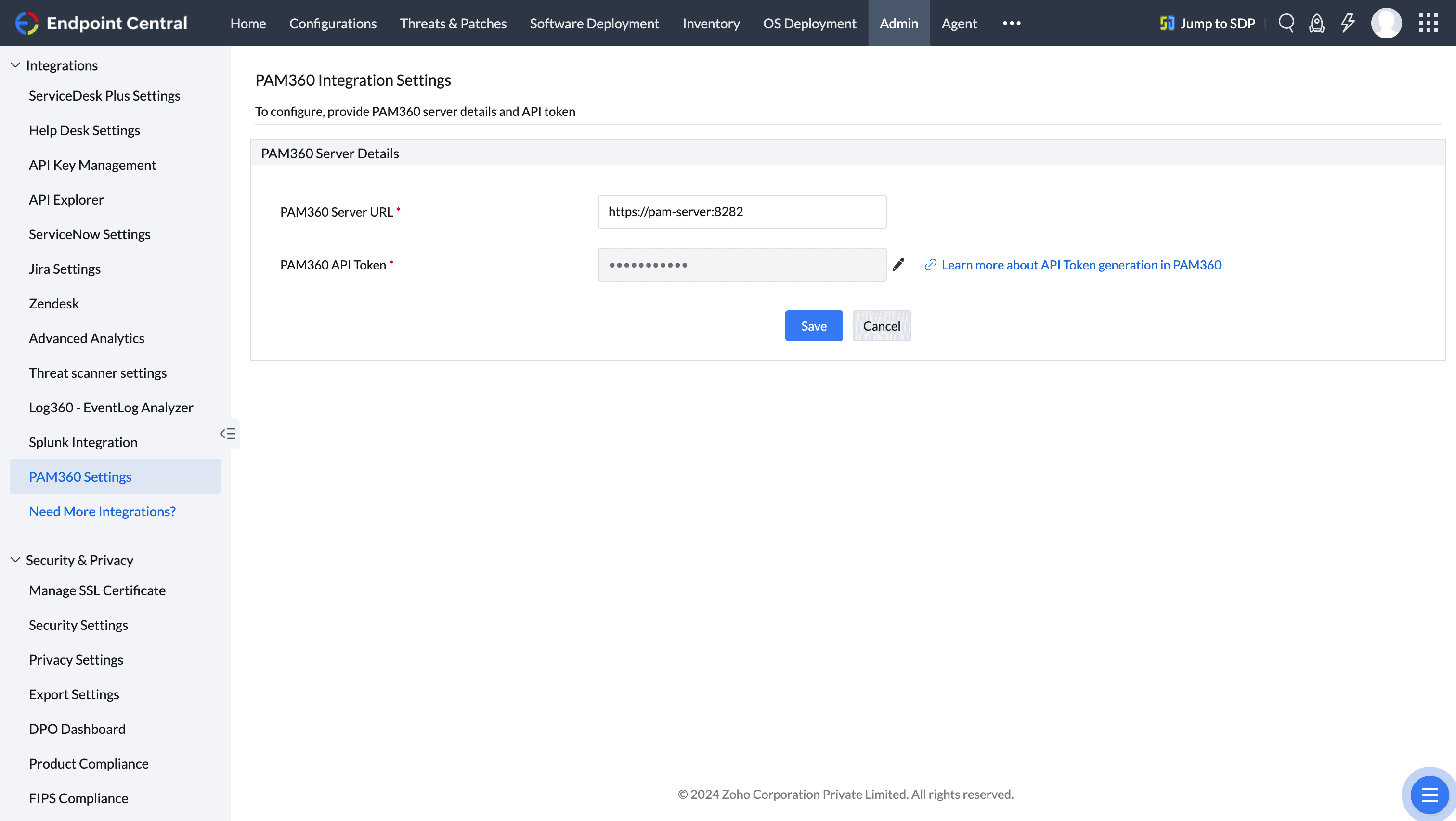 Integrate Endpoint Central - ManageEngine PAM360