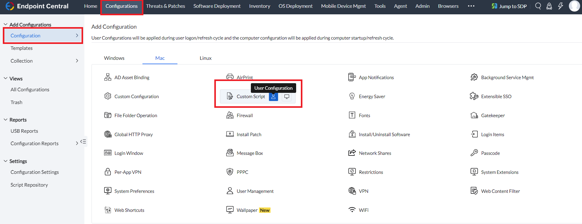 Custom scripts for Mac users | ManageEngine Endpoint Central