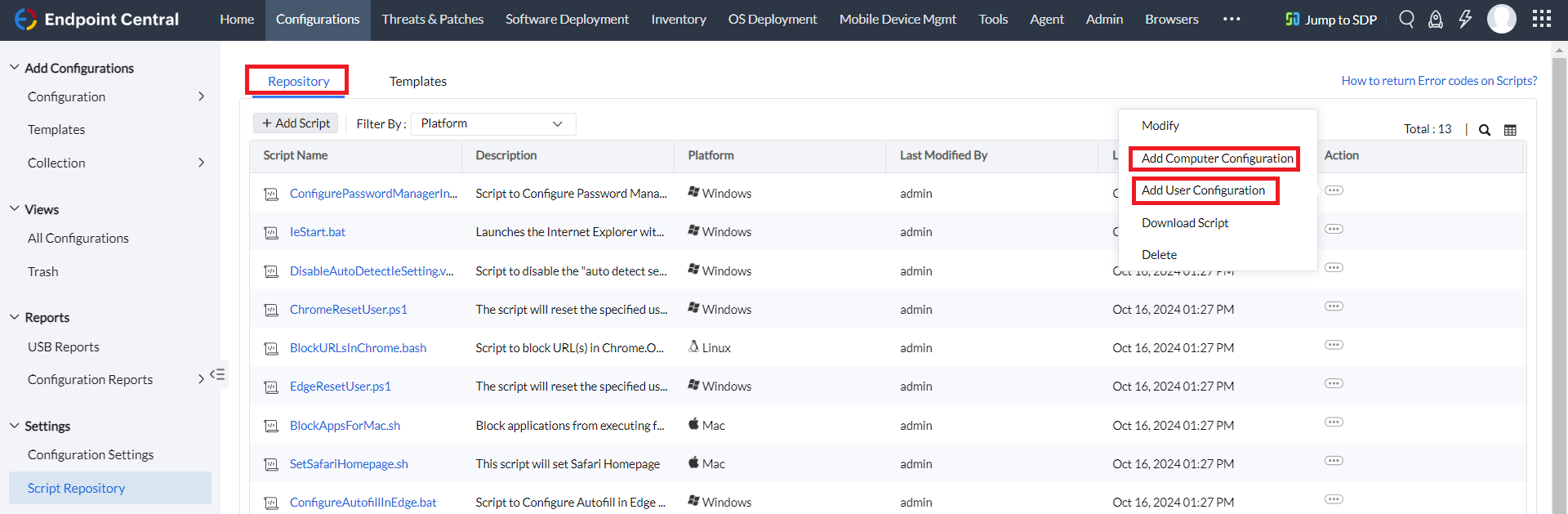 Custom Scripts | ManageEngine Endpoint Central
