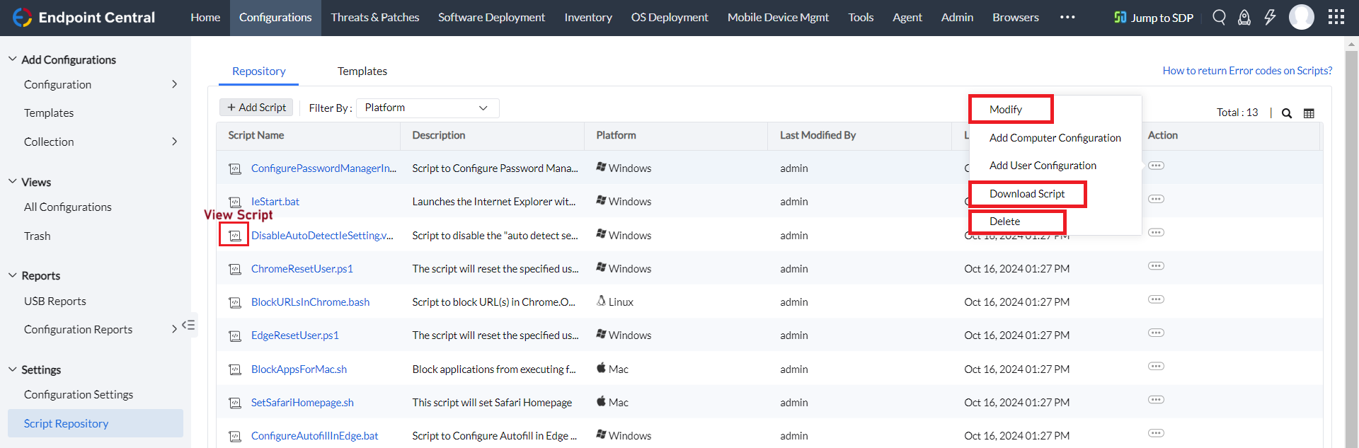 Custom Scripts | ManageEngine Endpoint Central