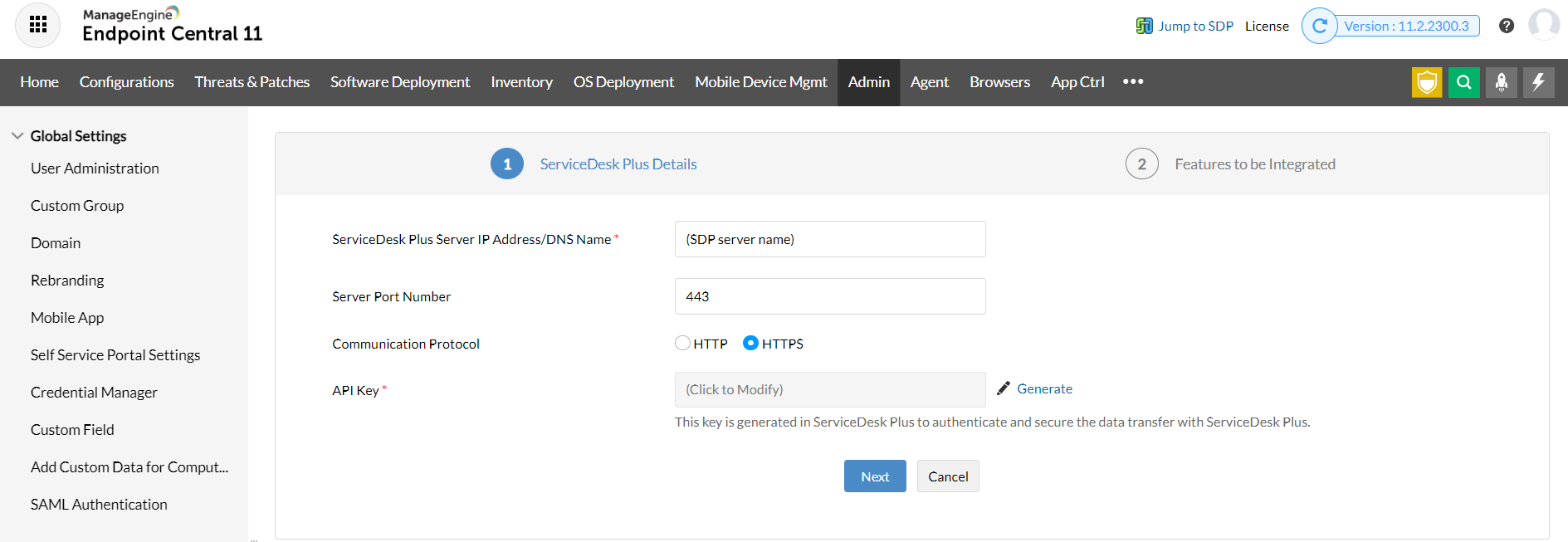 ManageEngine Endpoint Central - ServiceDesk Plus integration