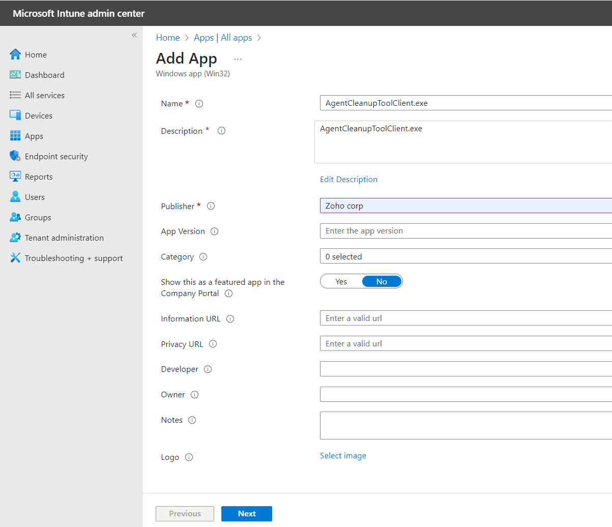 Agent Uninstallation via Intune | ManageEngine Endpoint Central