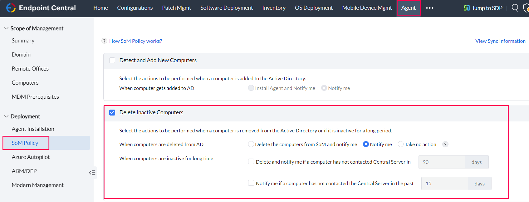 Configure SoM Policy| ManageEngine Endpoint Central