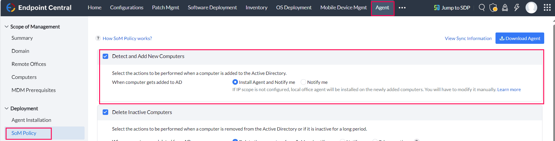 Configure SoM Policy| ManageEngine Endpoint Central