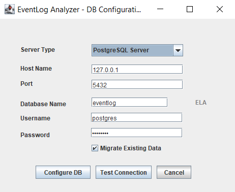 Database migration | Admin Settings | ManageEngine EventLog Analyzer