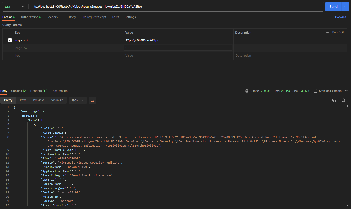 Results API | EventLog Analyzer