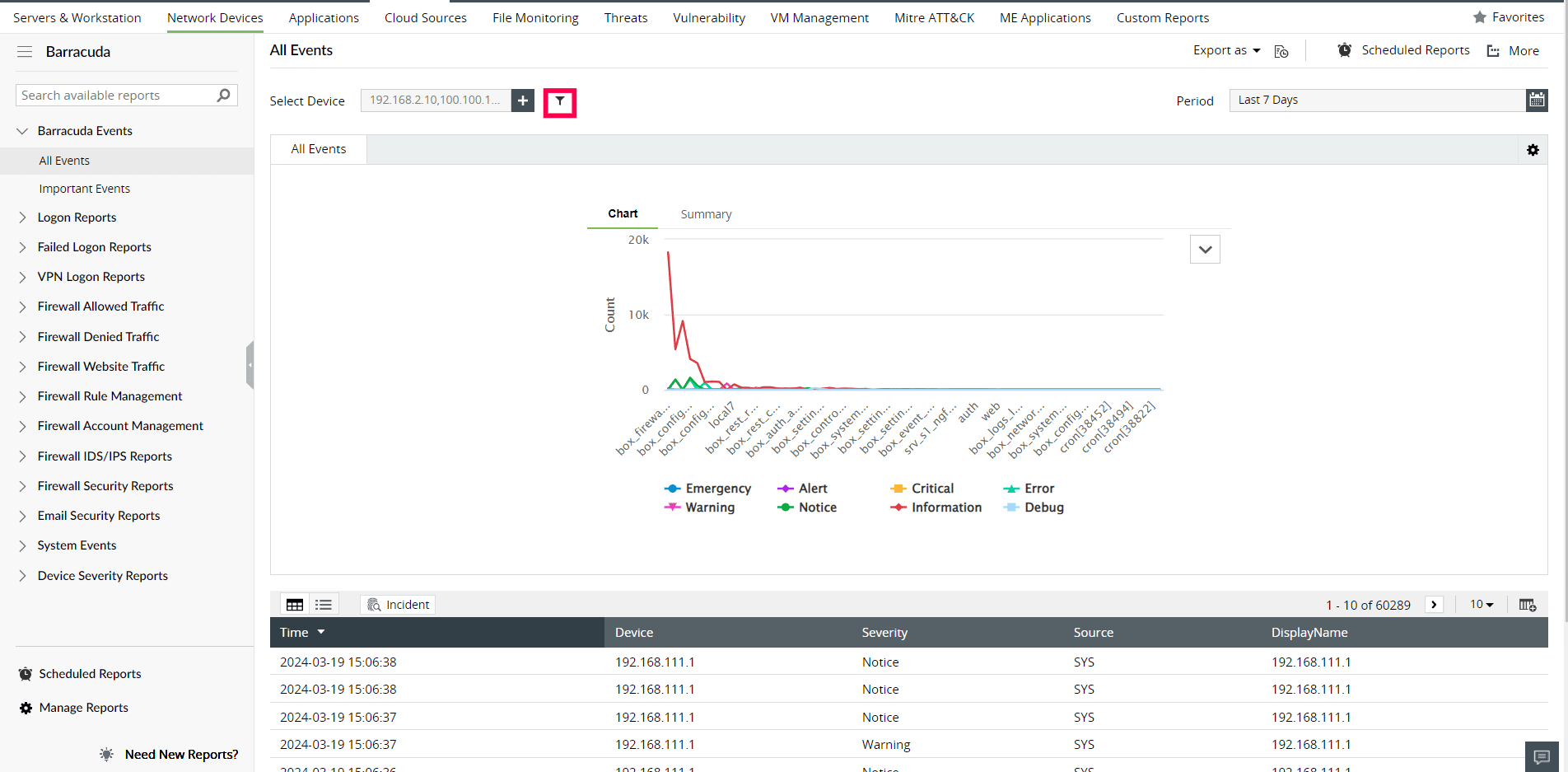 Reports for Barracuda Devices