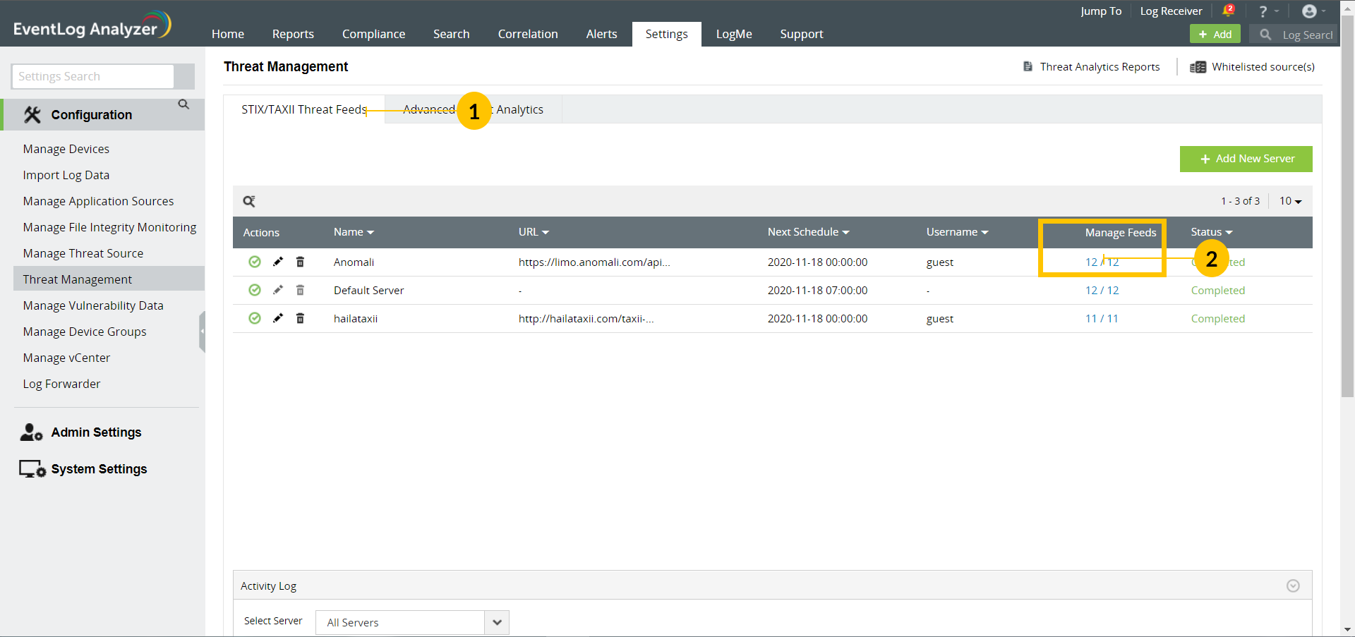 Configuring custom TAXII servers