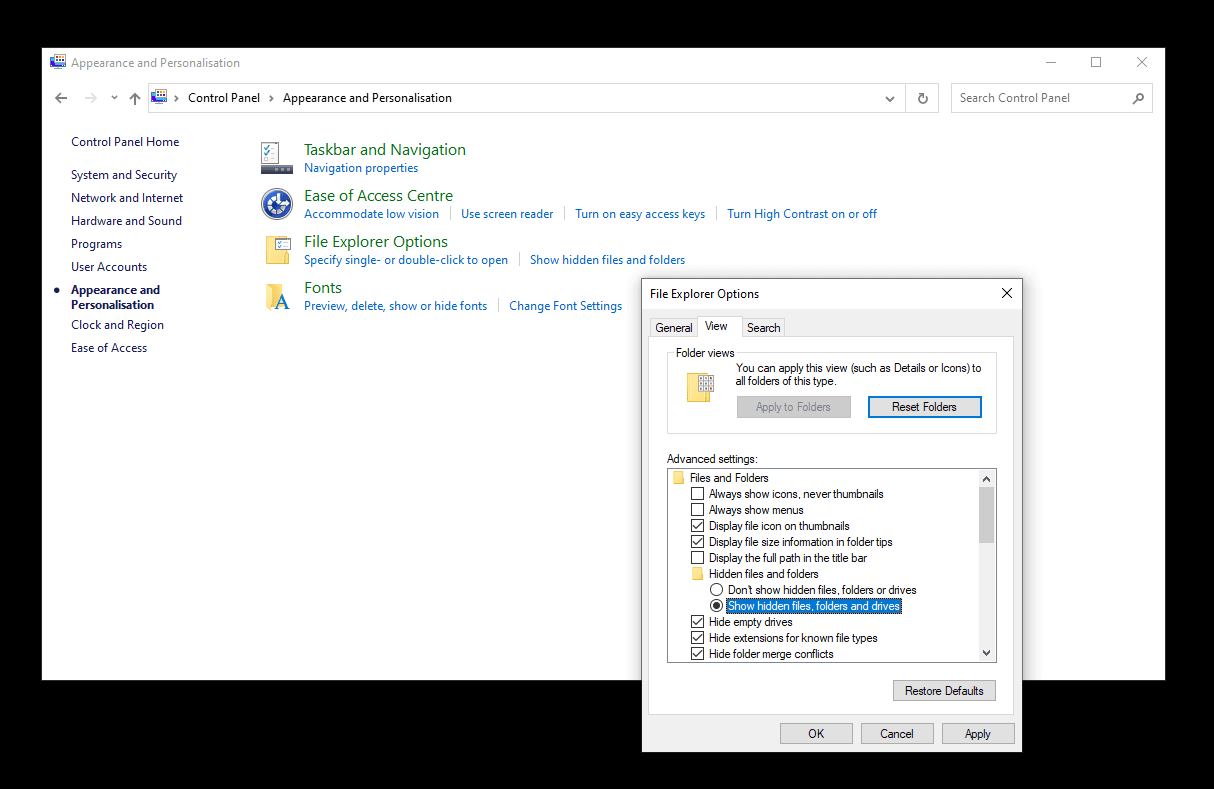 How to show hidden files in Windows