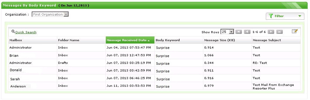 Exchange Mailbox content reports - ManageEngine Exchange Reporter Plus