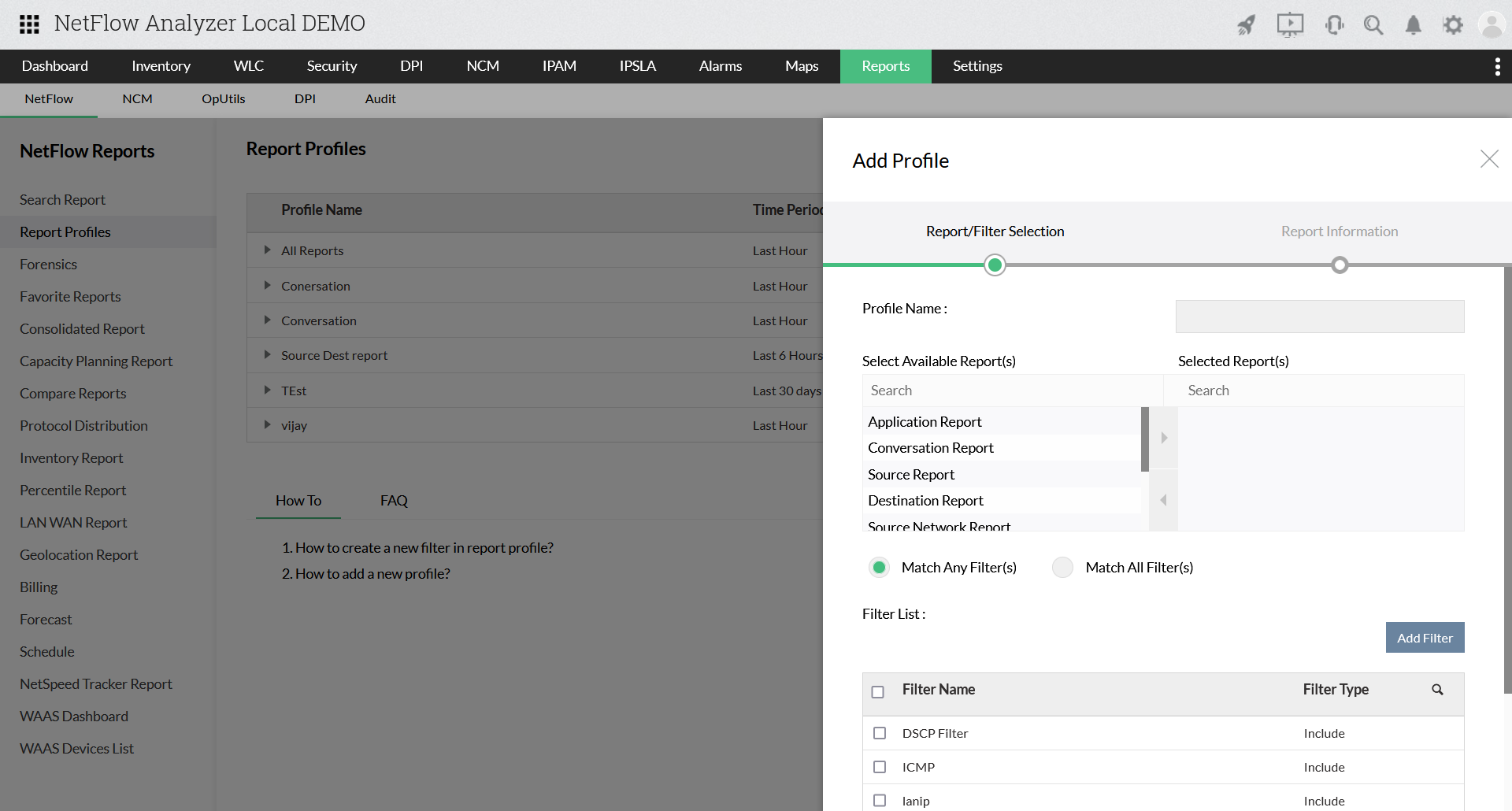 How to create a report profile - NetFlow Analyzer ManageEngine