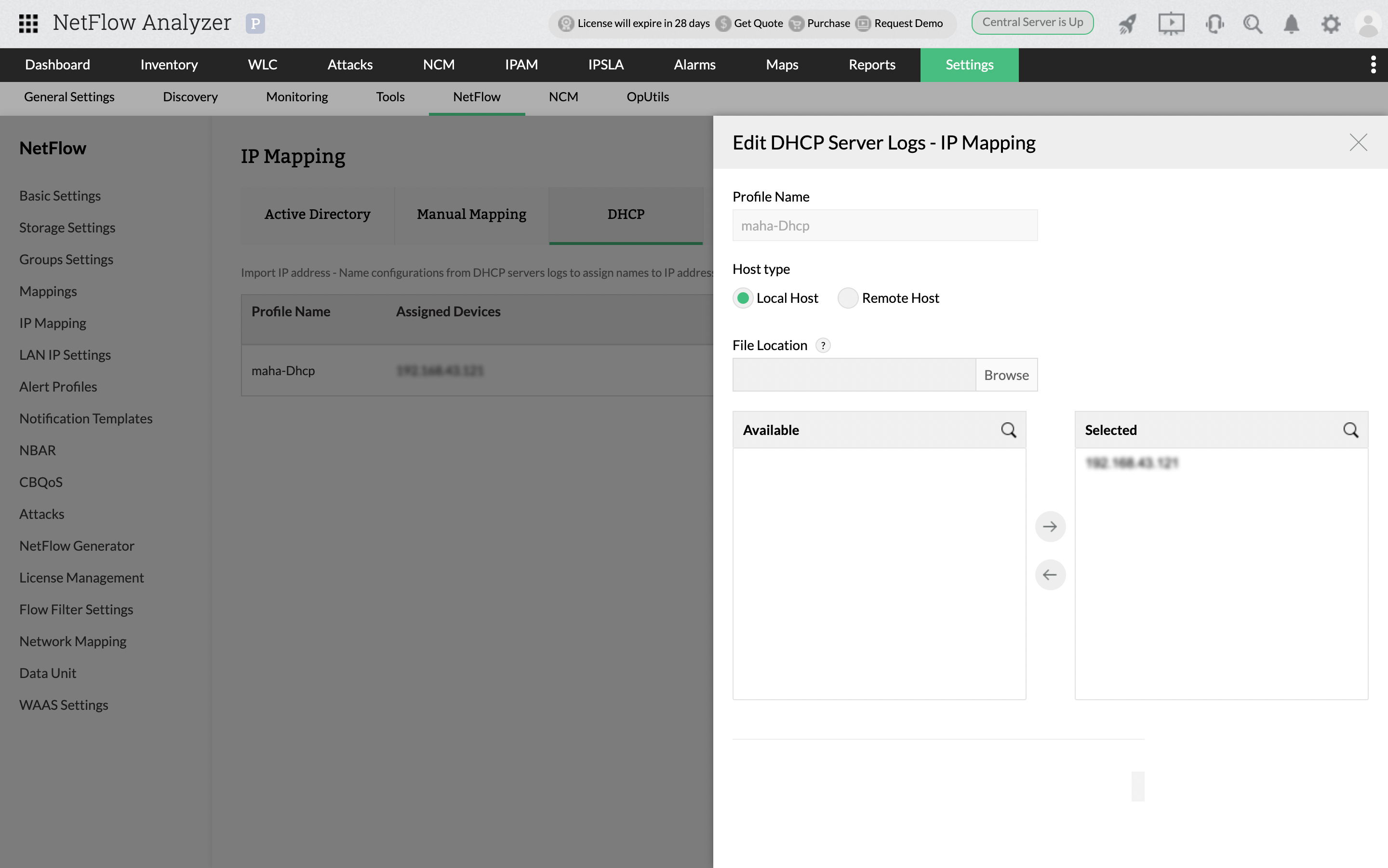Mapping users with IP Address - ManageEngine NetFlow Analyzer Help