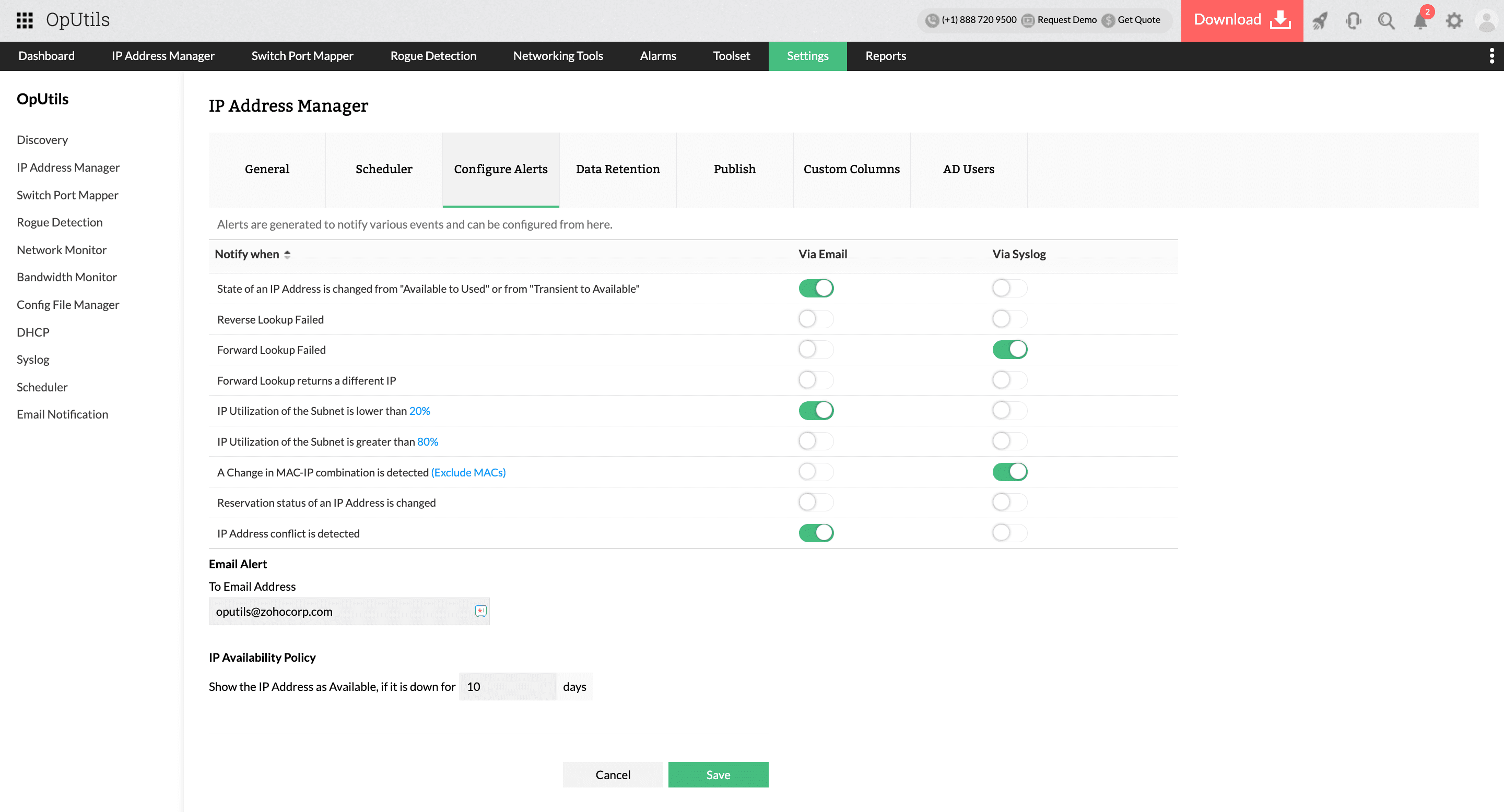 Analyse DHCP | ManageEngine OpUtils