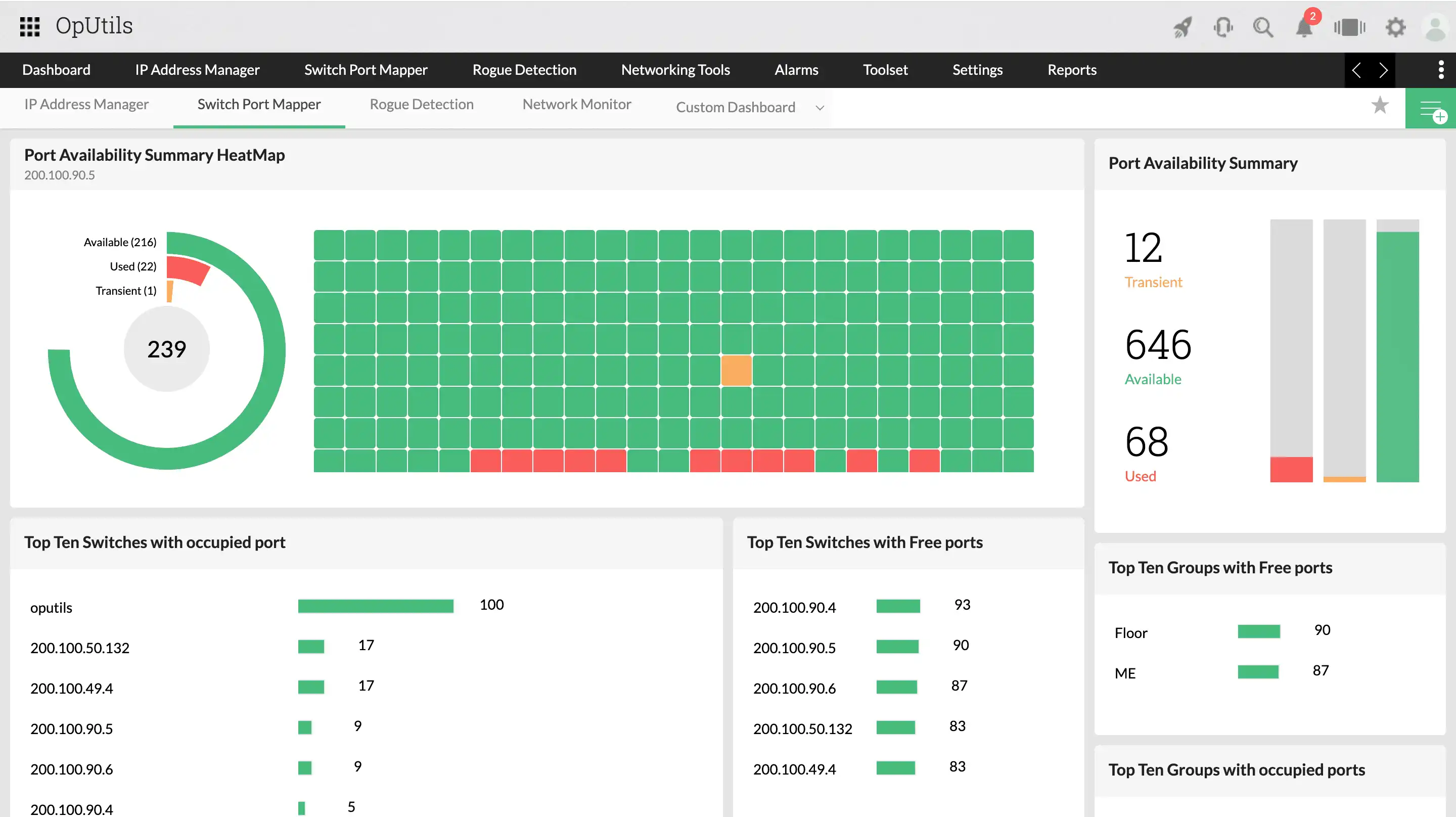 Software zur Verwaltung von Switch-Ports und IP-Adressen von ManageEngine OpUtils