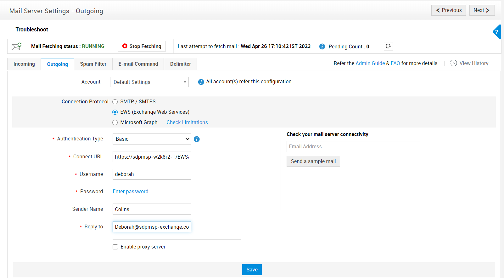 Configure email server settings | Help desk admin guide