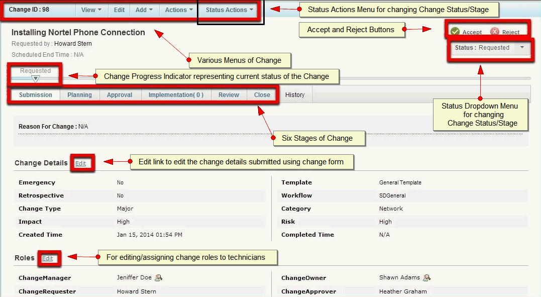 Screenshot View of Submitted Change
