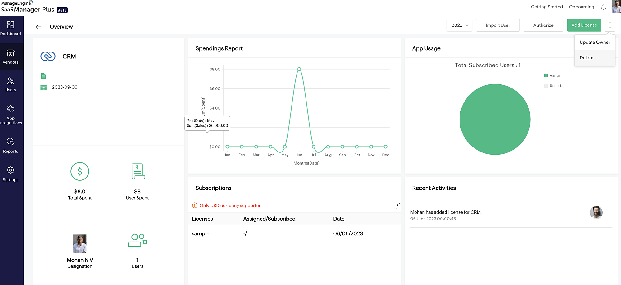 ManageEngine SaaS Manager Plus | Common Vendor Operations