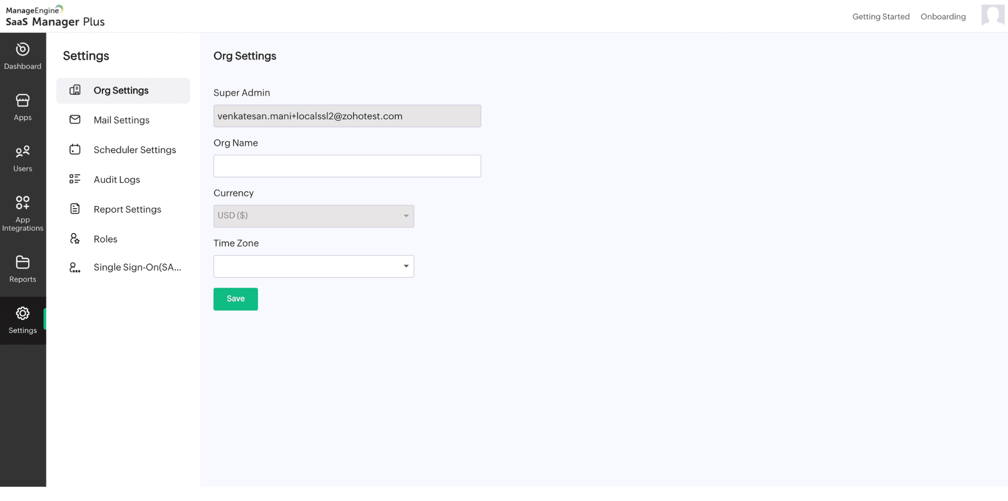 ManageEngine SaaS Manager Plus | Settings
