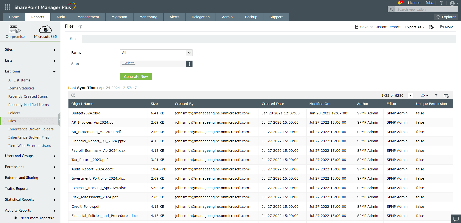 A reporting tool for SharePoint lists and list items | SharePoint Manager Plus