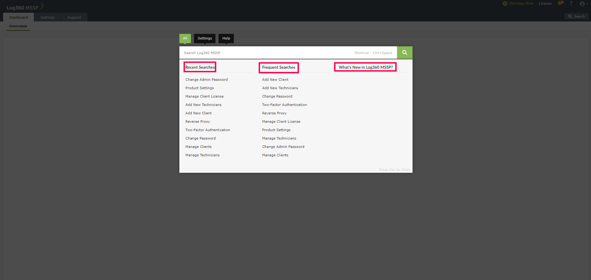 Global Search | ManageEngine Log360 MSSP help