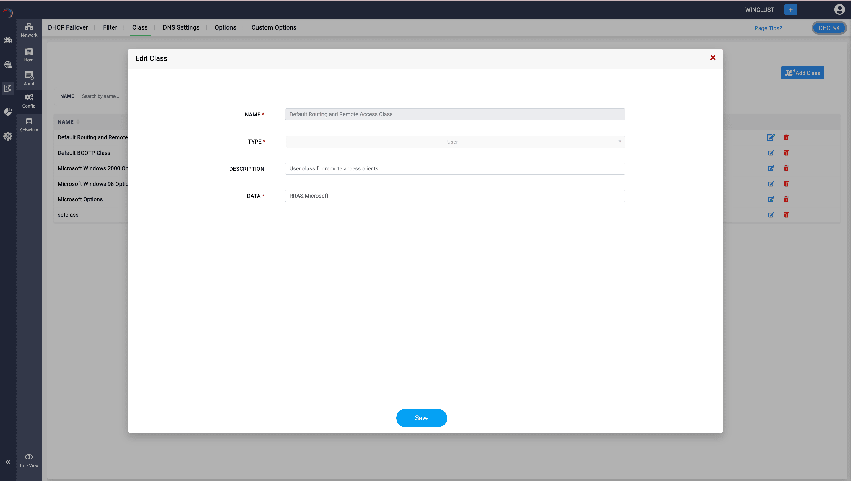 Configuring classes in Microsoft DHCP