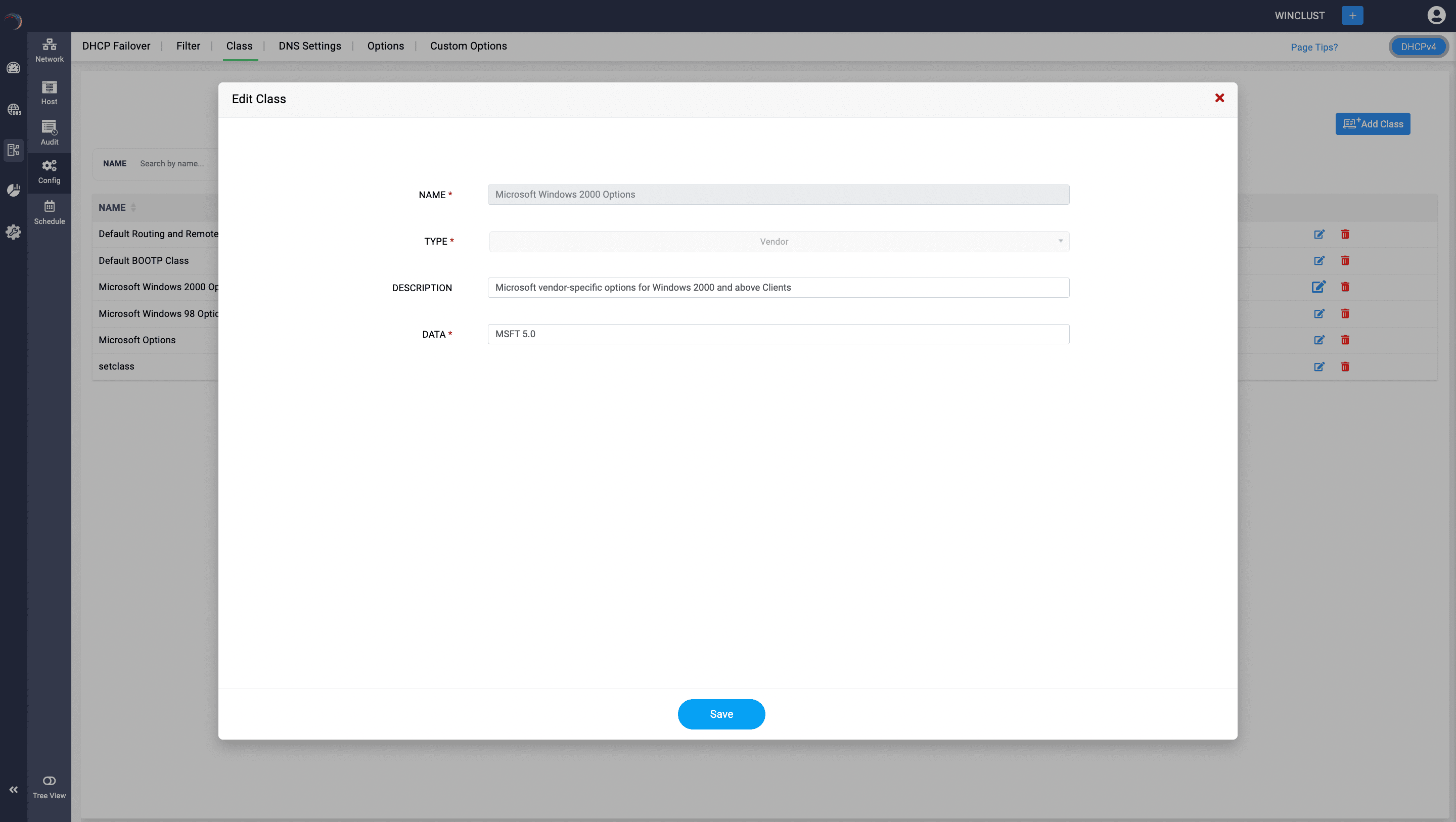 Configuring classes in Microsoft DHCP