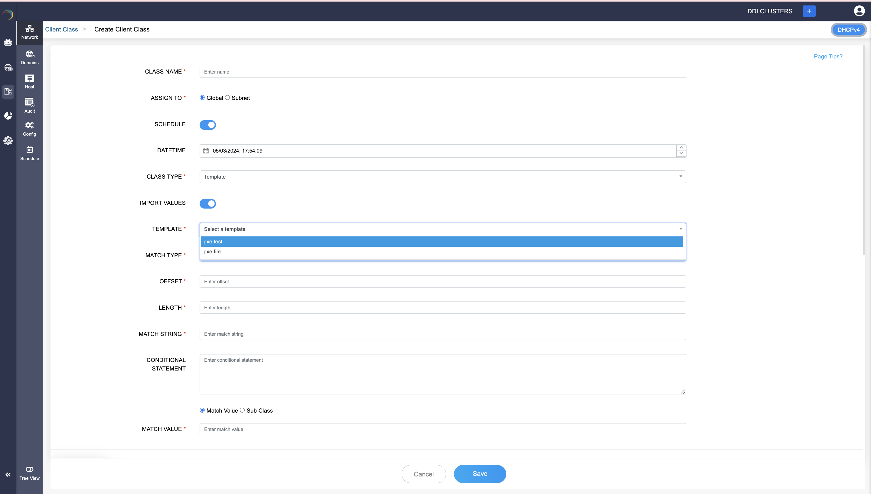 Templates in DDI Central- PXE booting template