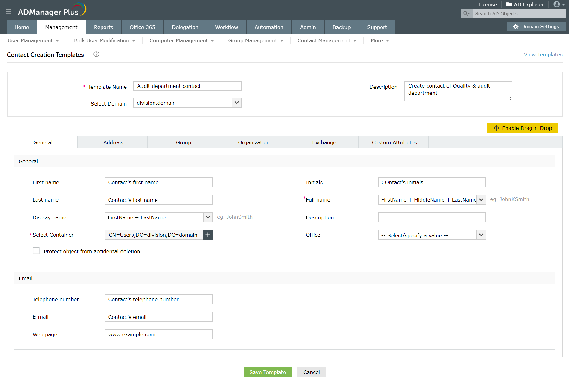 Affectation de comptes Active Directory en ligne avec des modèles ...