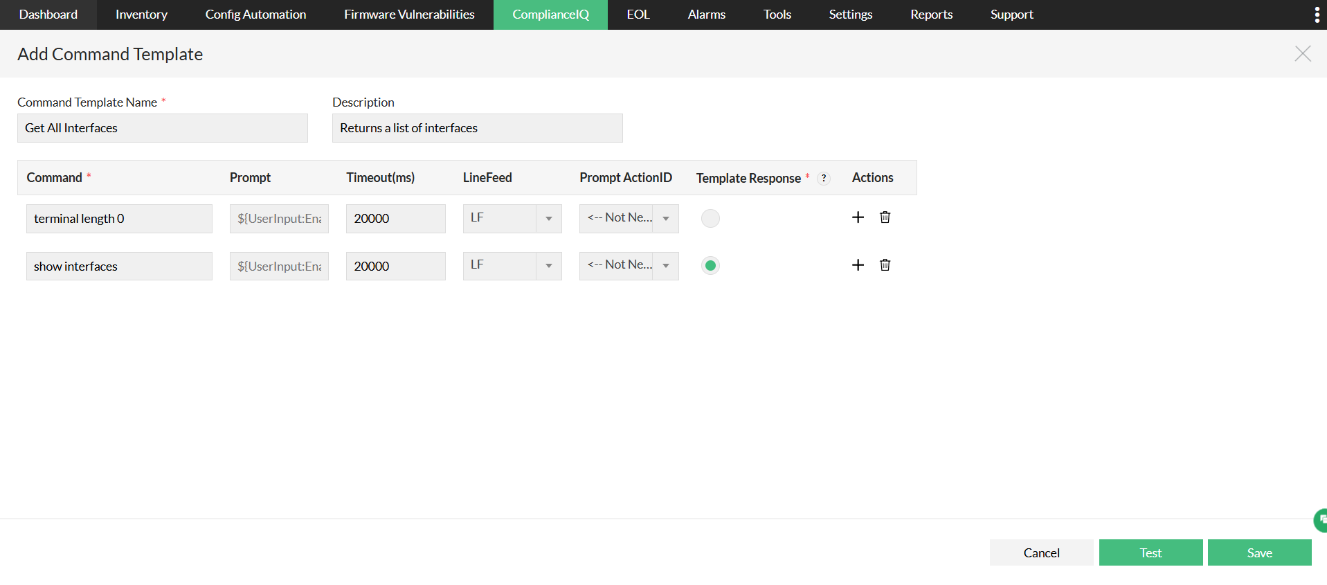 Command Templates in ComplianceIQ | ManageEngine Network Configuration ...